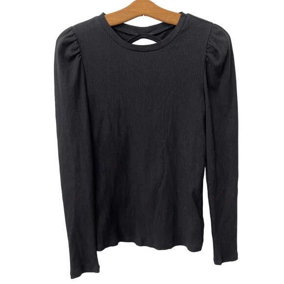 GAP | Tops | Gap Ribbed Gathered Shoulder Long Sleeve Top Keyhole Back ...